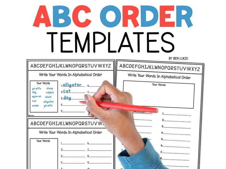 Alphabetical Order Templates Worksheets for Kids, ABC Order Practice ...