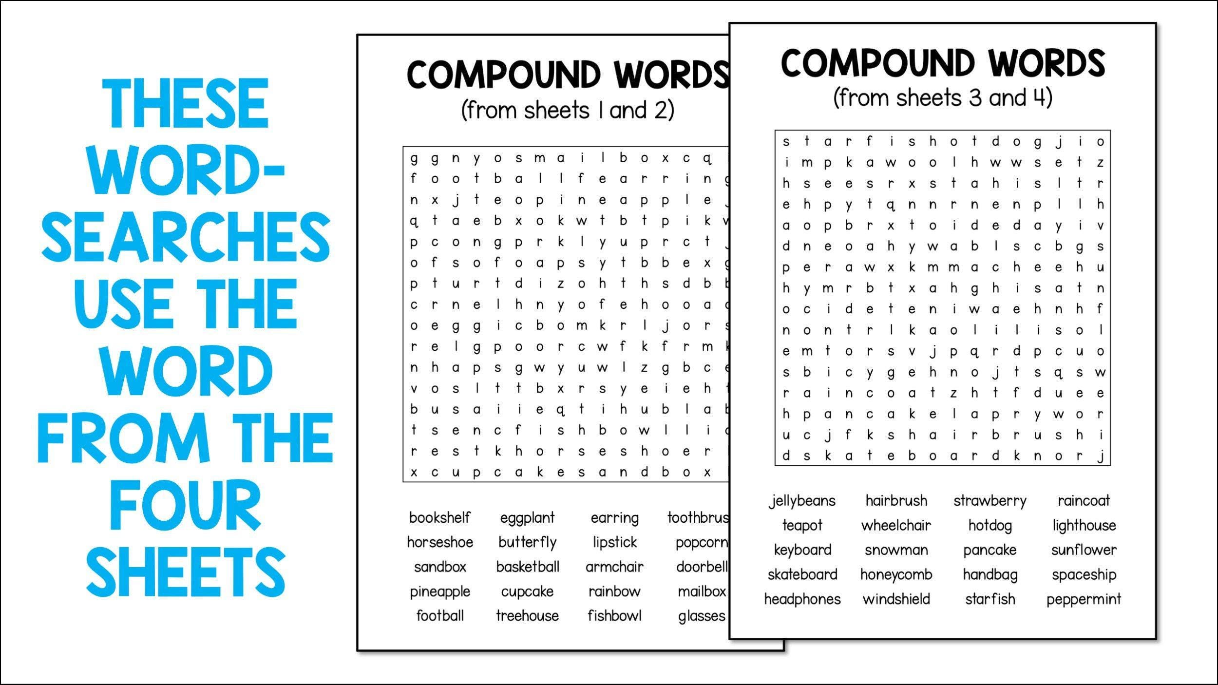 Compound Words Writing Activities and Wordsearches, Printable PDF ...