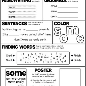 Mnemonic Spelling Worksheets, 23 Sight Word Practice Activity Pages ...