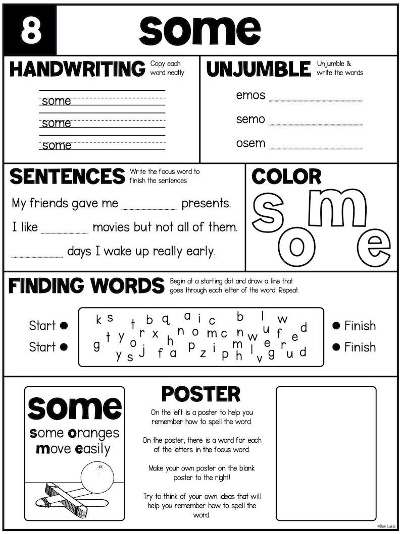 Mnemonic Spelling Worksheets, 23 Sight Word Practice Activity Pages ...