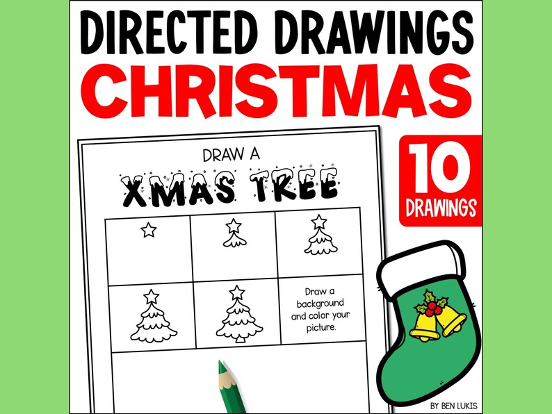 Christmas Directed Drawing, 10 Festive Pictures (digital Download) - Etsy