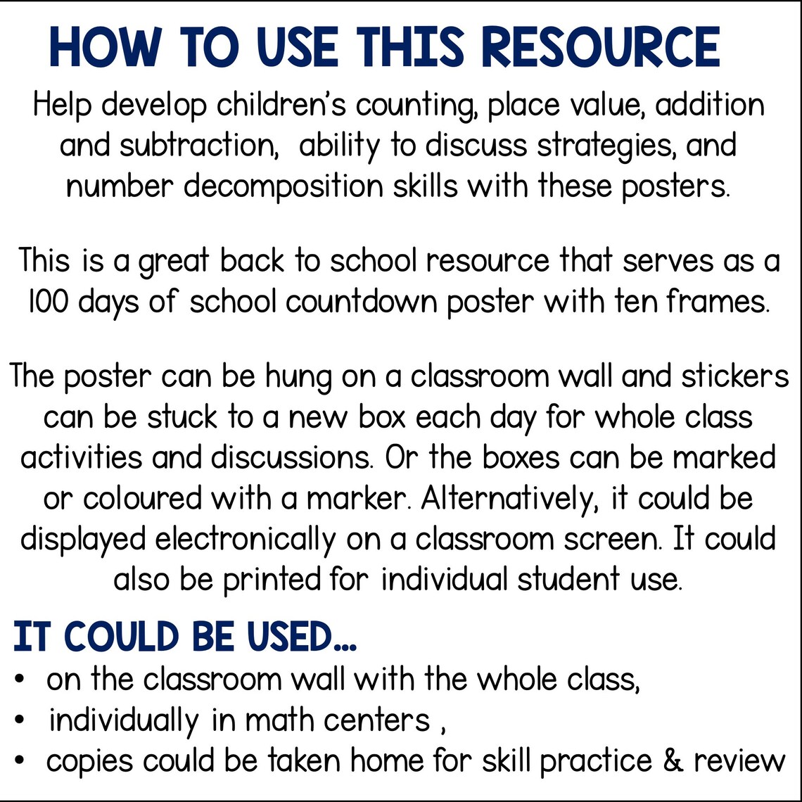 100 Days of School Countdown Posters, 100th Day of School Math Counting ...
