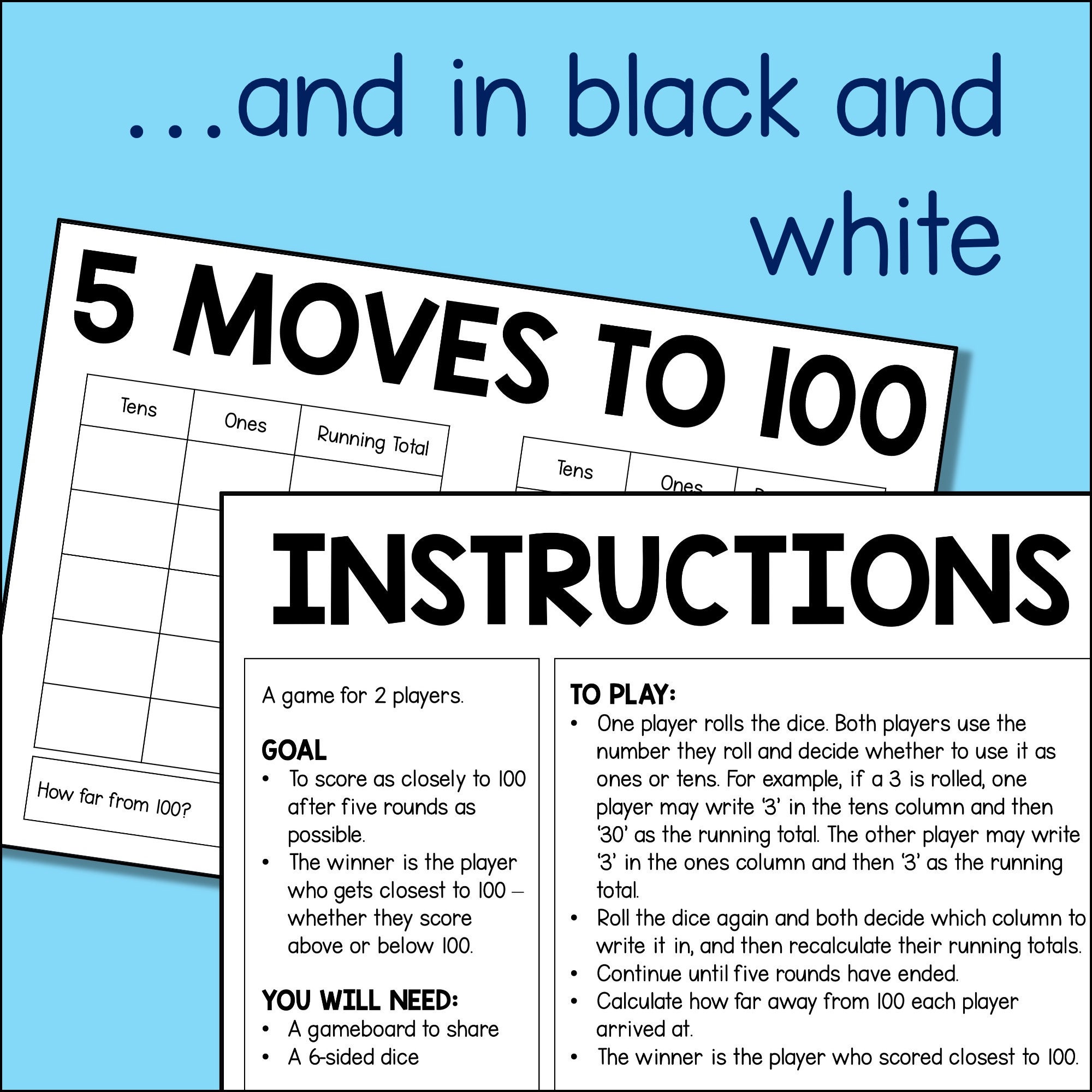 Place Value Math Game, 5 Moves to 100, Place Value and Addition to 100 ...