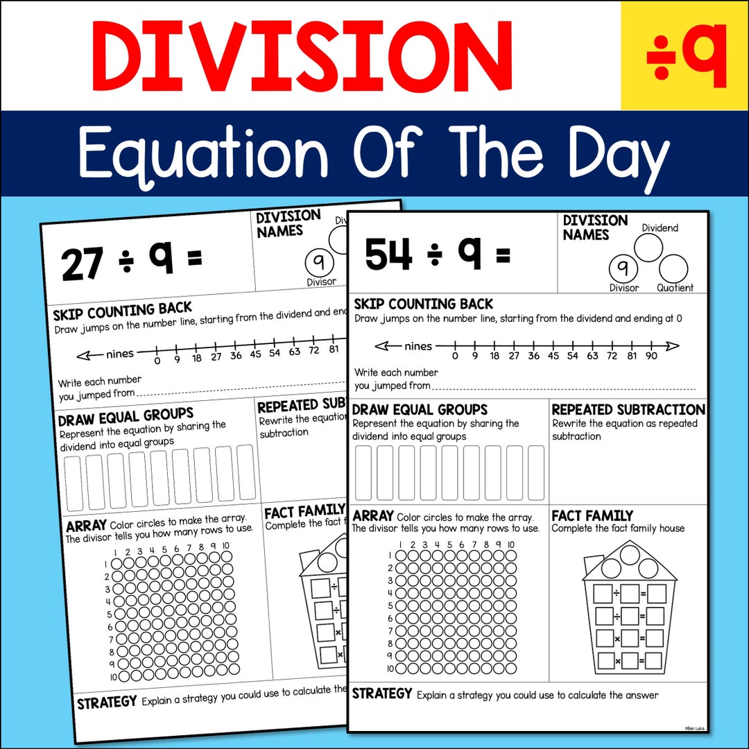Divide by 9 Practice Math Worksheets, Division Equation of the Day ...