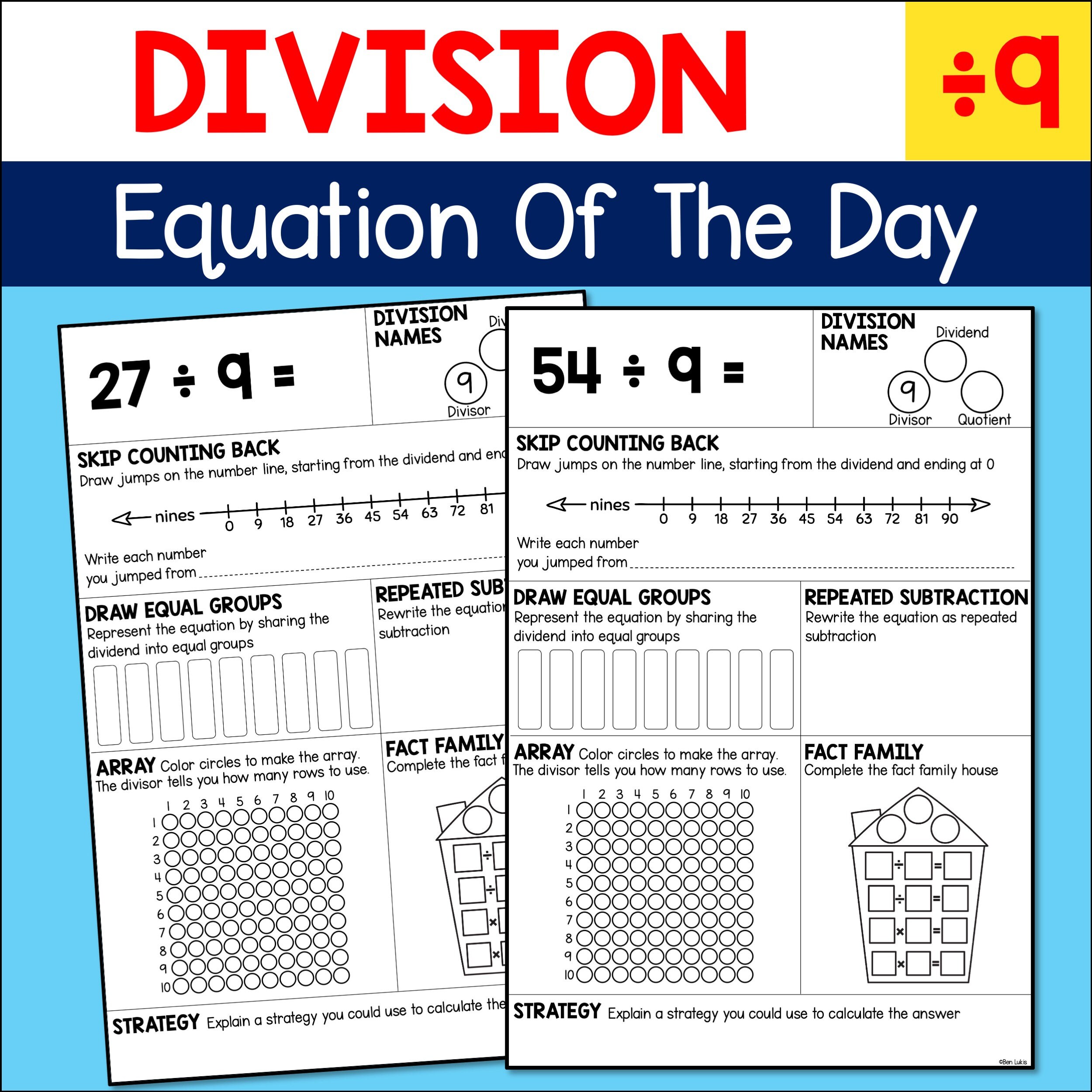 Divide by 9 Practice Math Worksheets, Division Equation of the Day ...