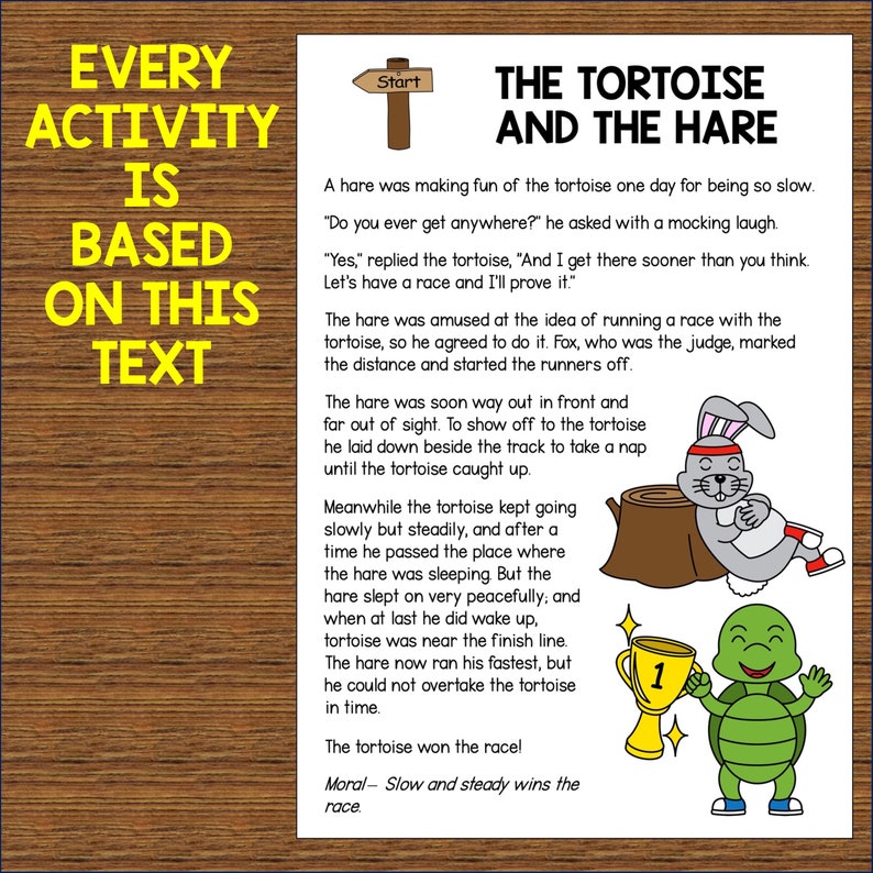 The Tortoise and the Hare, Aesop Fable Literacy Lessons for A Week ...