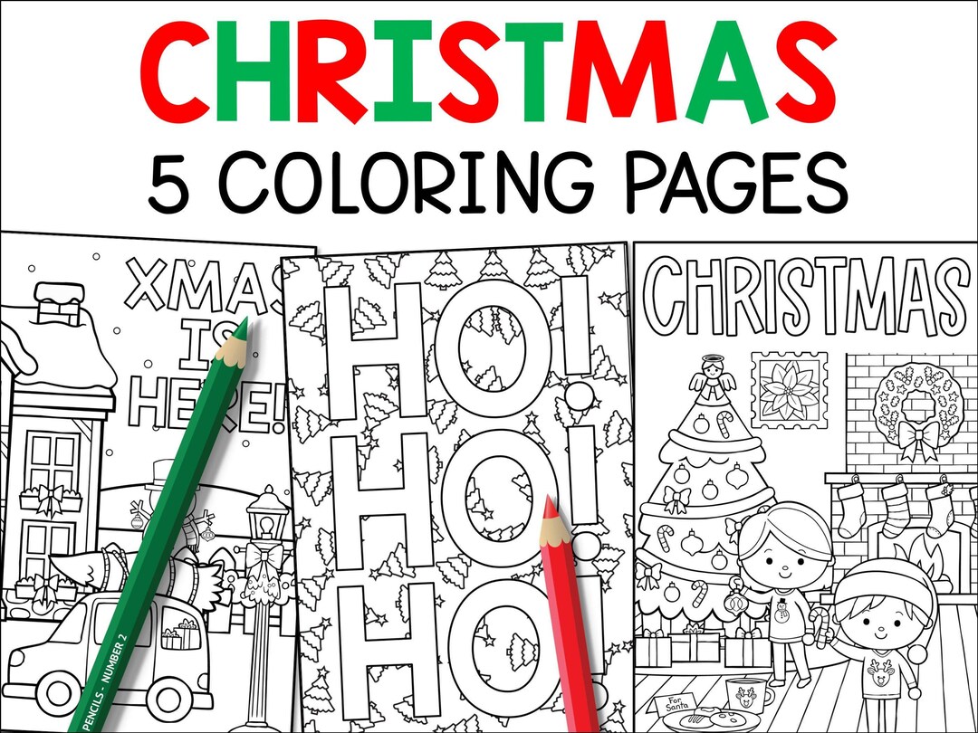 Christmas Coloring Pages Digital Download, Kids Holiday Activity, Xmas ...