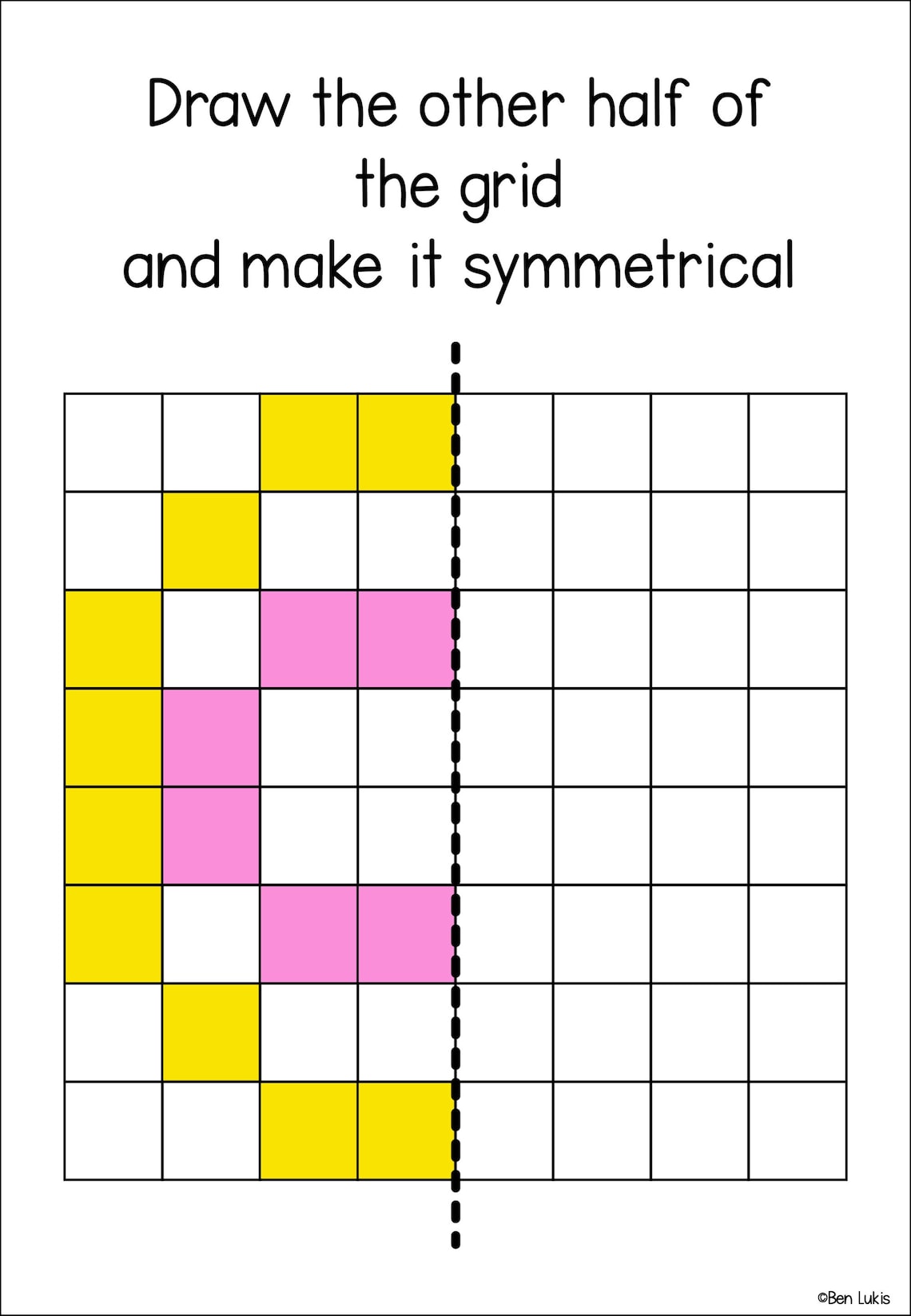 Symmetry Art Math Worksheets, Pattern Symmetry Drawing Activities for ...