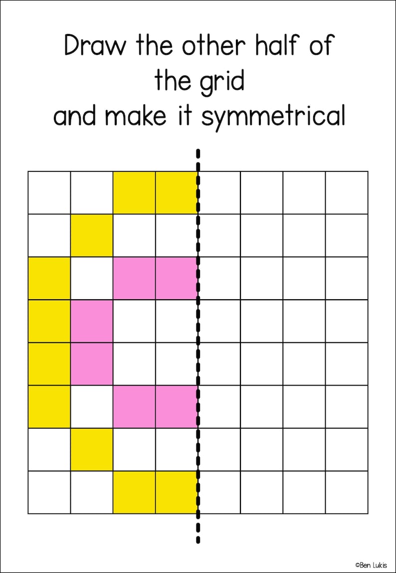 Symmetry Art Math Worksheets, Pattern Symmetry Drawing Activities for ...