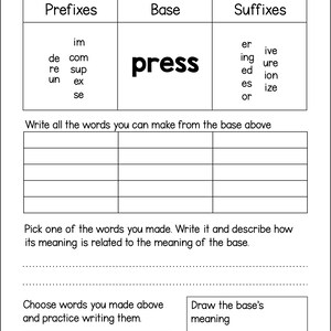 Making Words With Word Bases, Prefixes and Suffixes, Word Study ...