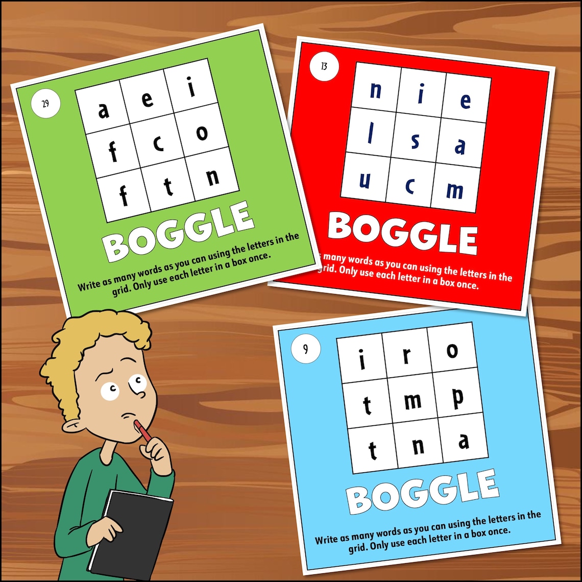 Boggle Cards for Spelling and Making Words Printable Boggle | Etsy