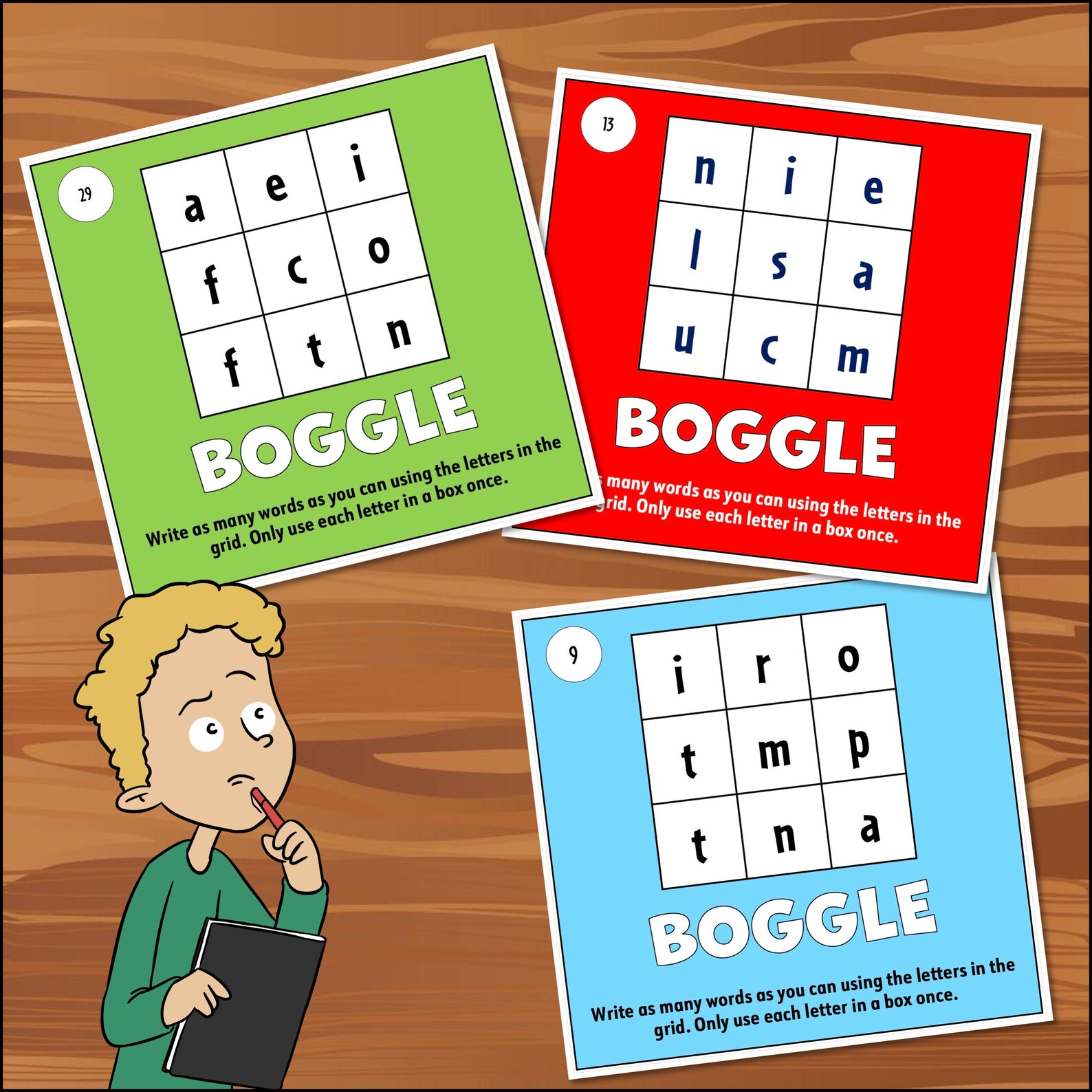 Boggle Cards for Spelling and Making Words Printable Boggle | Etsy