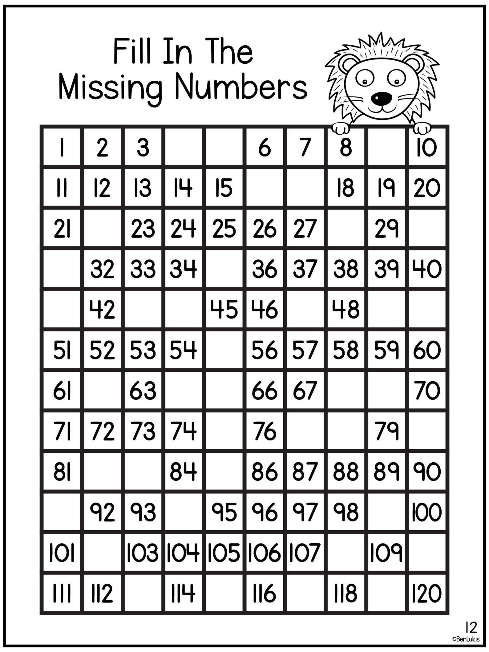 Missing Numbers 1-120 Charts, Math Worksheets (digital Download) - Etsy