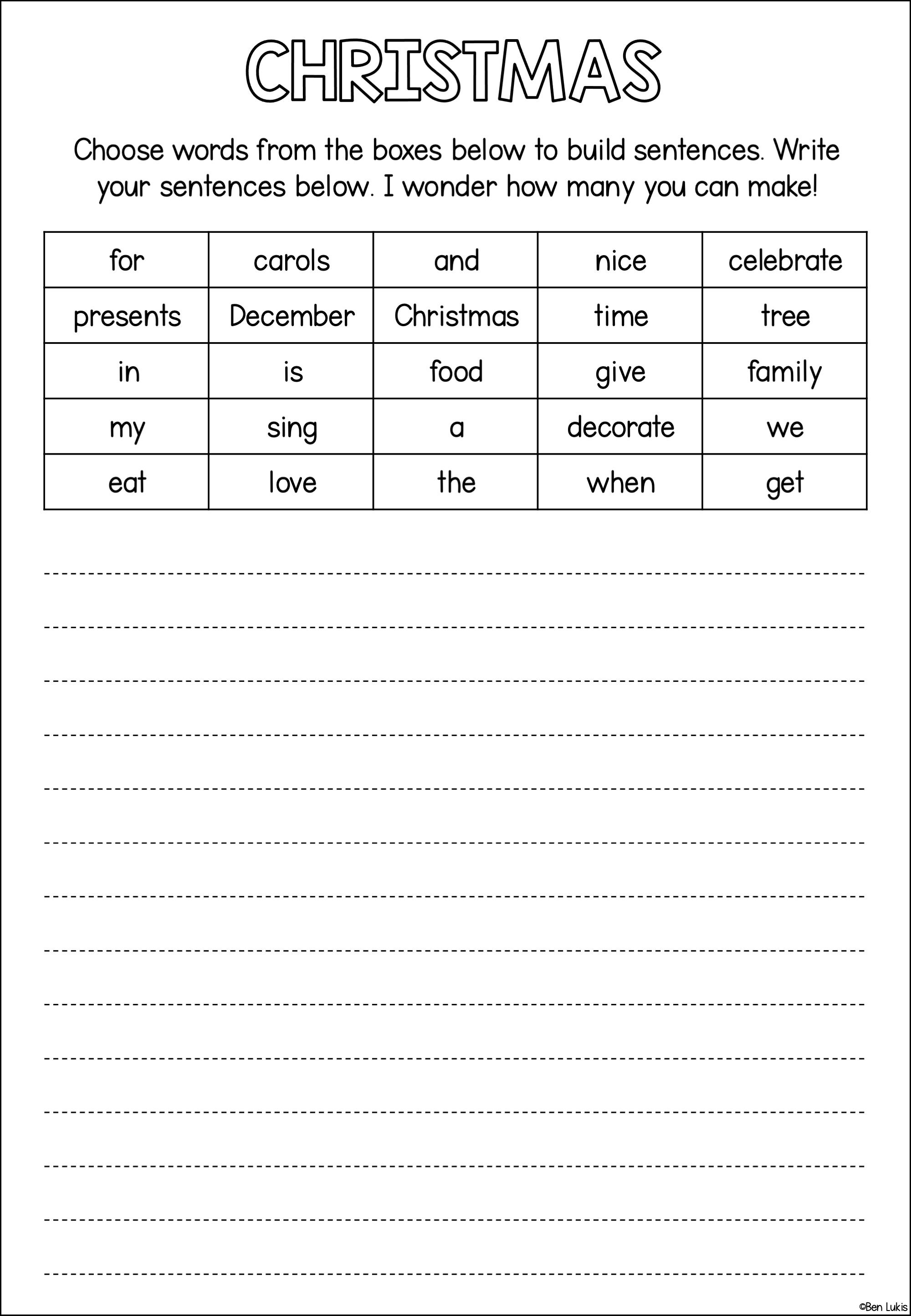 Writing Sentences With Words, Sentence Writing About Holidays ...