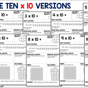 10 Times Table Multiplication Equation of the Day Practice Worksheets ...
