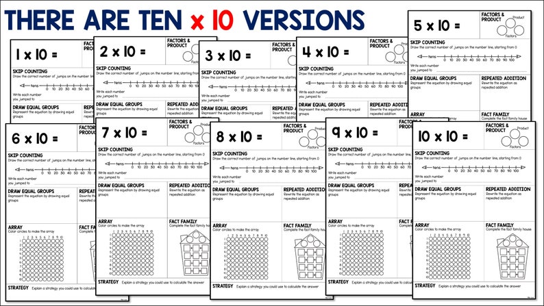 10 Times Table Multiplication Equation of the Day Practice Worksheets ...