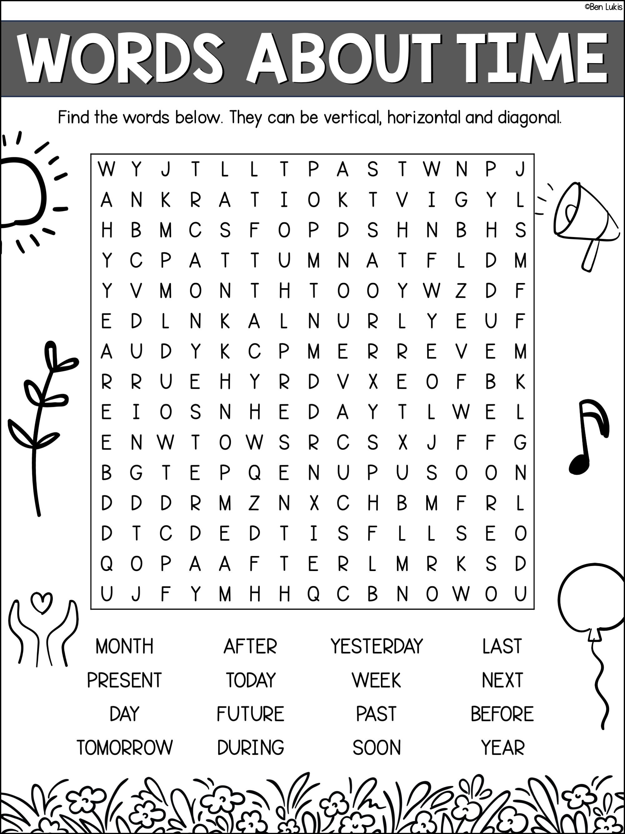 Word Search Puzzles for Days of Week, Months of the Year, Time Word ...