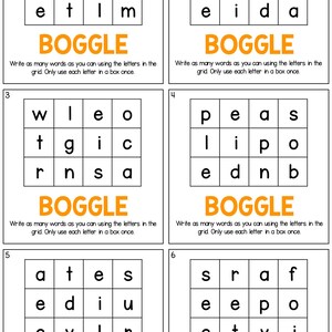 Boggle Cards for Spelling and Making Words, Printable PDF Boggle ...