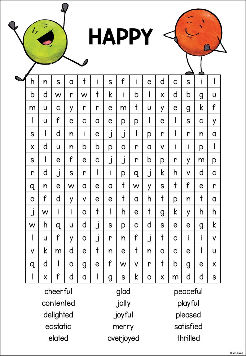 Word Searches of Other Words for Big, Little, Good, Said, Happy, Sad ...