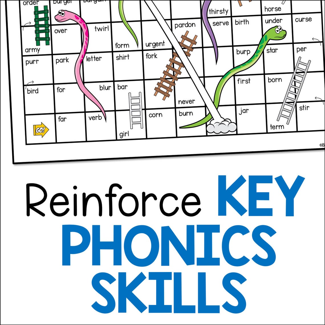 Snakes and Ladders R-controlled Vowel Phonics Game for Kids, Printable ...