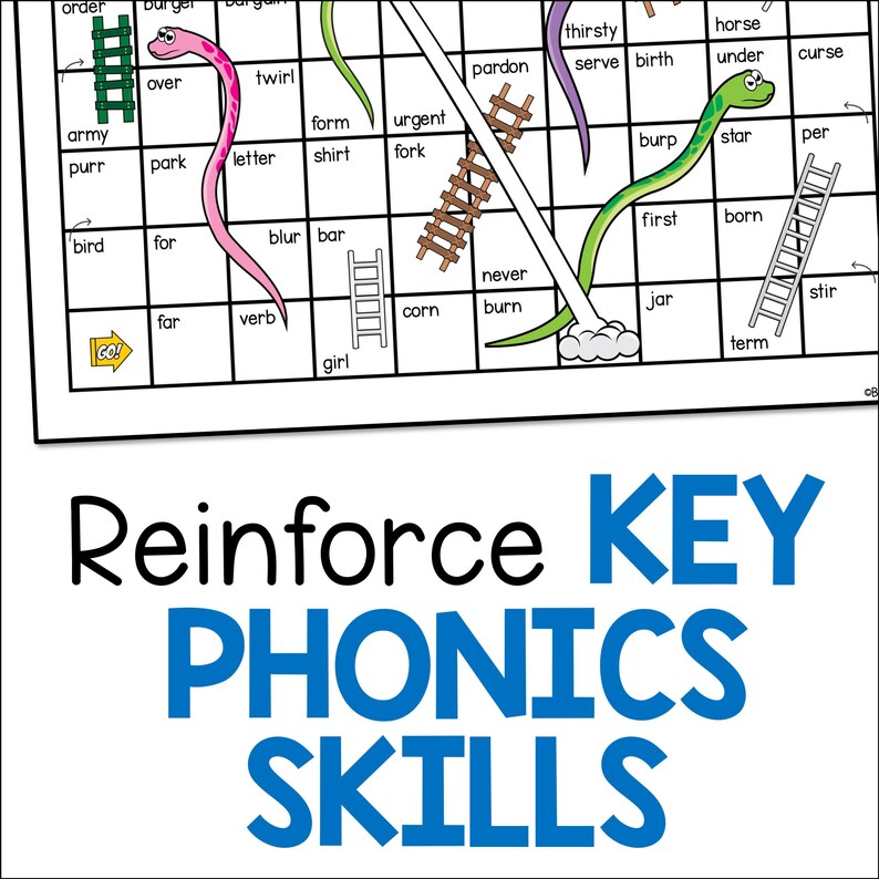 Snakes and Ladders R-controlled Vowel Phonics Game for Kids, Printable ...