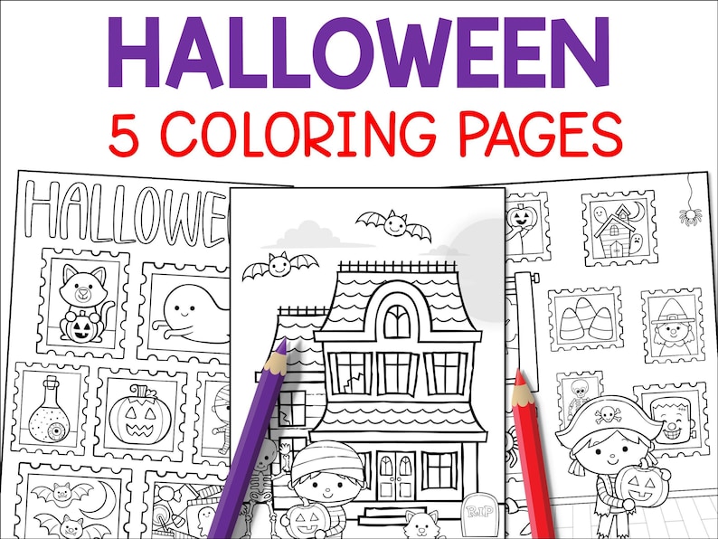 Halloween Coloring Book, Kids Activity Instant PDF Download, Printable ...