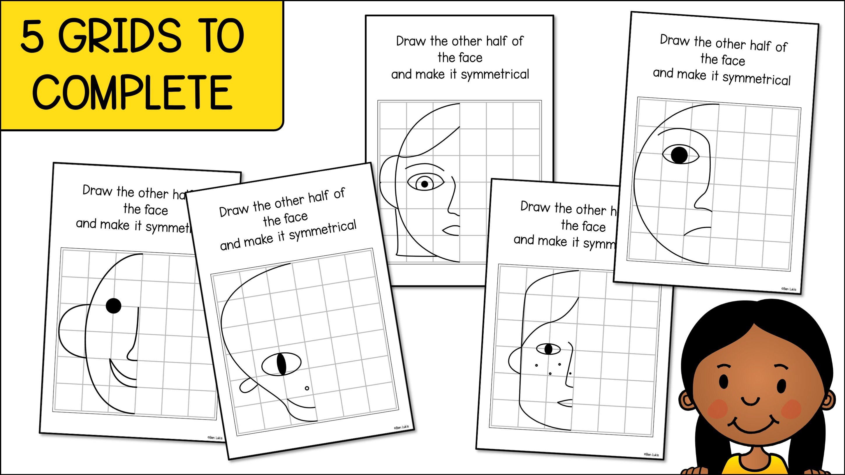 Symmetry Math Picture Worksheets, Face Symmetry Drawing Activities for ...