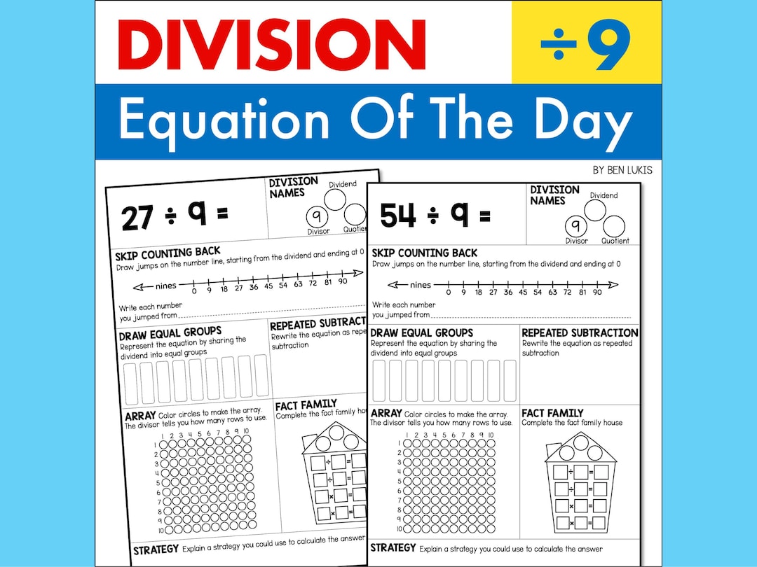 Division by 9 Worksheets, Equation of the Day (printable PDF) - Etsy