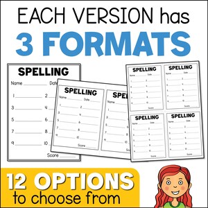 Spelling Test Templates for 5, 10, 15, 20 Words Blank Lined Spelling ...