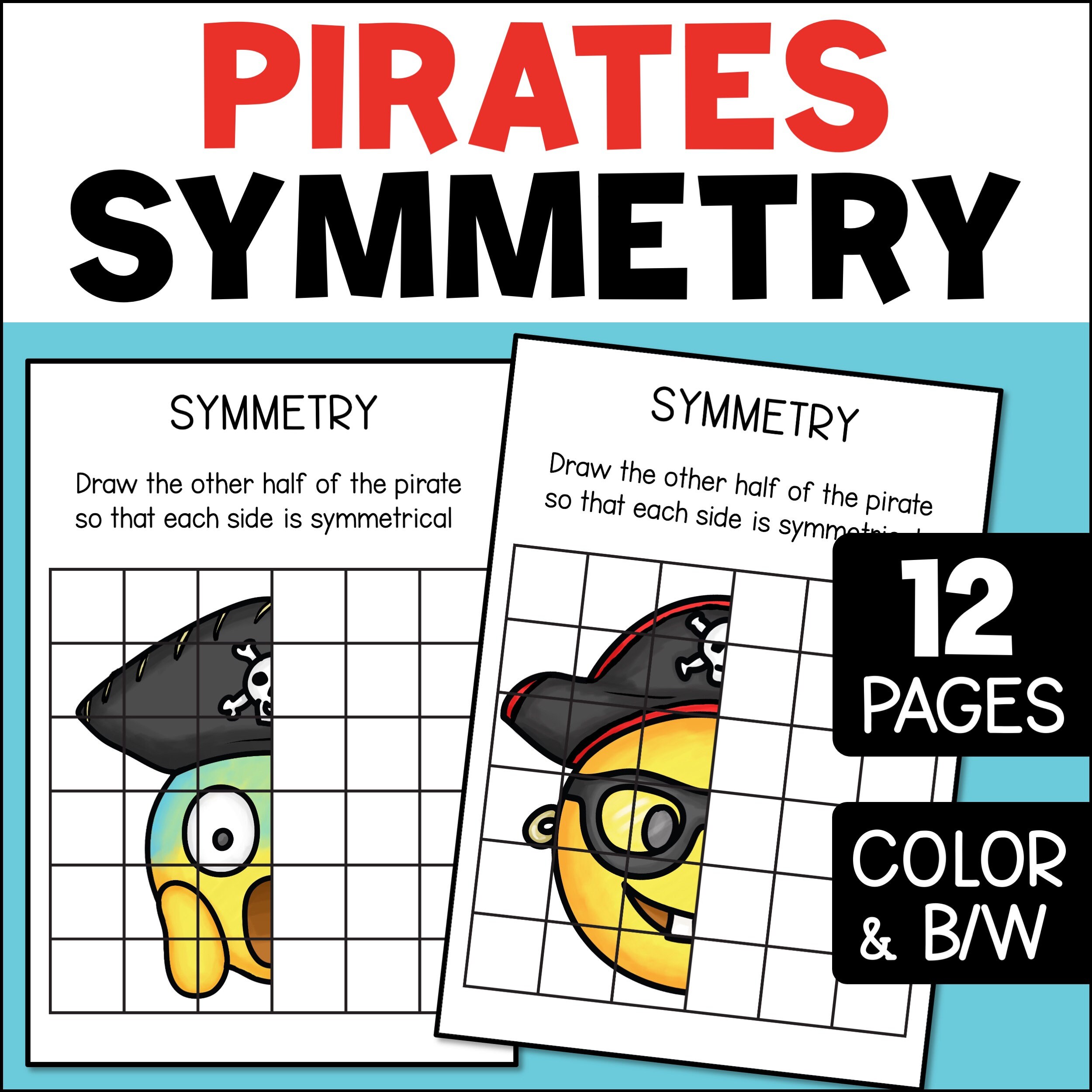 Pirate Symmetry Art and Math Worksheets Pirate Drawing - Etsy