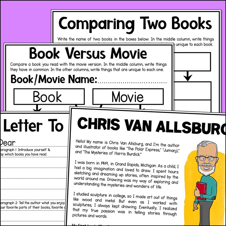 Chris Van Allsburg Author Study Worksheets, PDF Download, Book Club ...