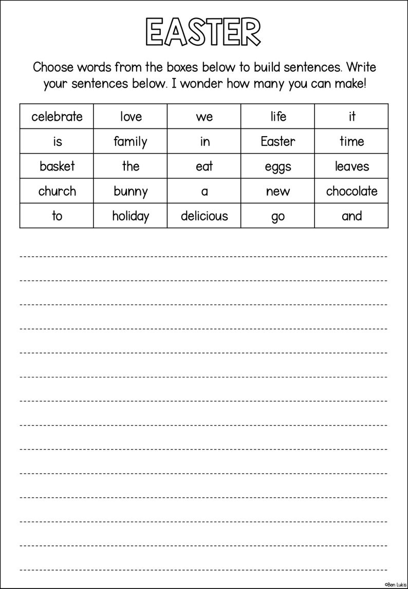 Writing Sentences With Words, Sentence Writing About Holidays ...