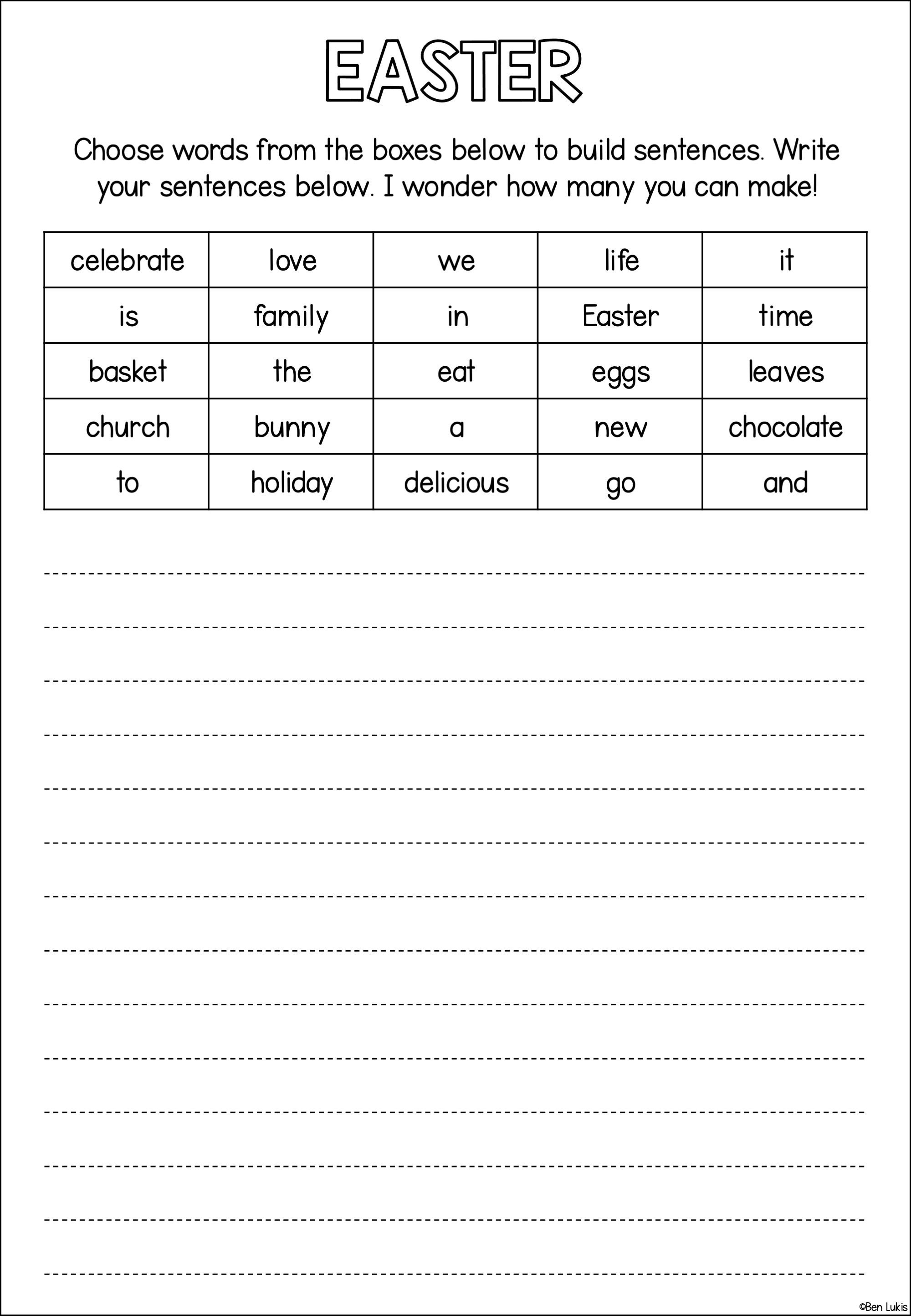 Writing Sentences With Words, Sentence Writing About Holidays ...