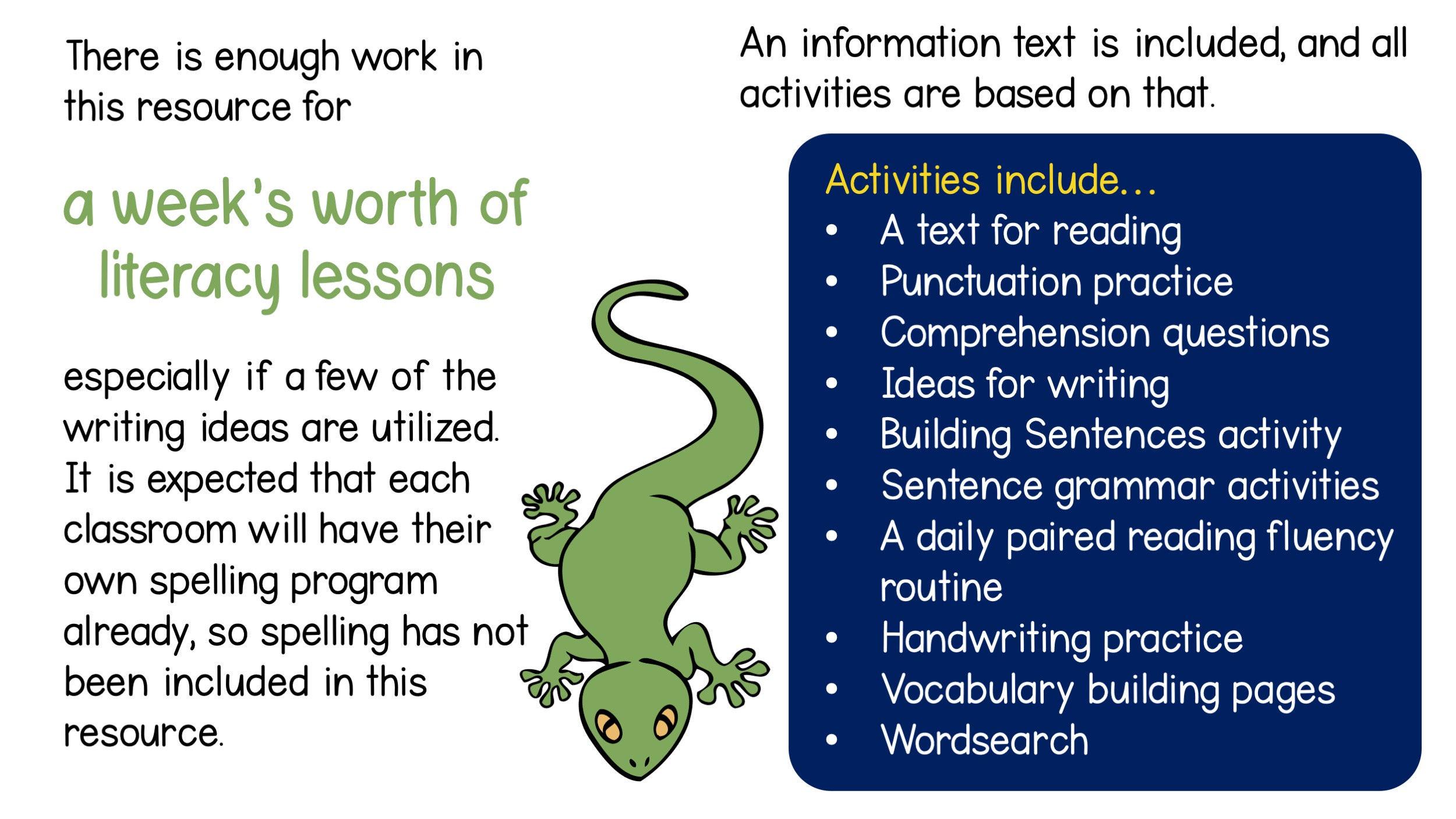 Reptile Literacy Activities for a Week About a Reptiles Information ...