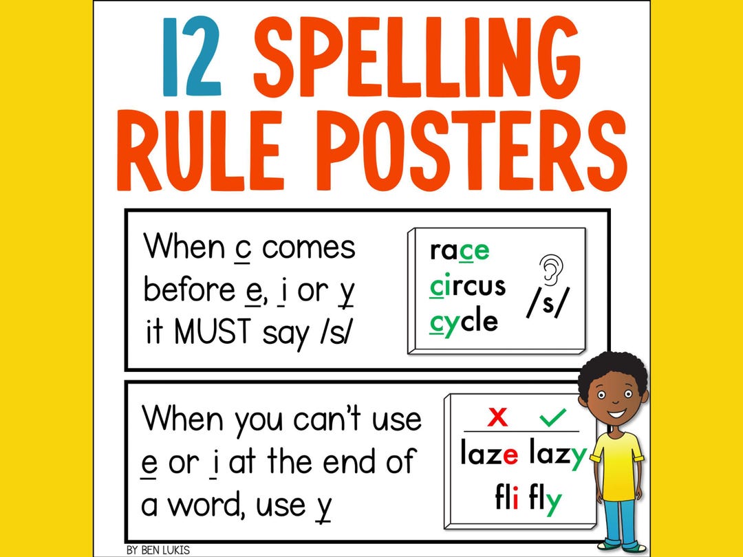 Spelling Rules Posters for Kids Learning & Writing, Spelling Practice ...