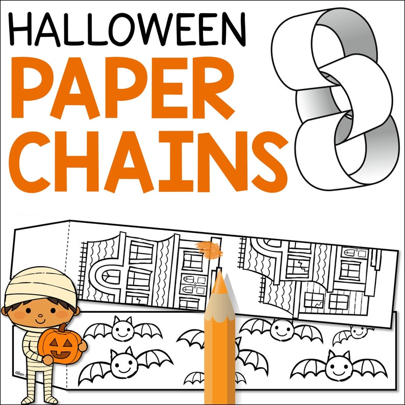 Halloween Paper Chain Craft, Halloween Coloring, Classroom Decor and ...