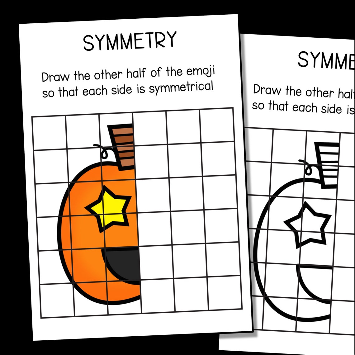 Symmetry Drawing Math Worksheets, Halloween Activities for Symmetry Art ...