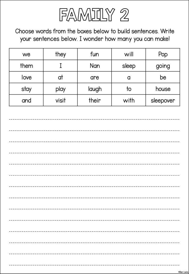 Sentence Building Activity About Family, ELA Vocabulary (printable PDF ...