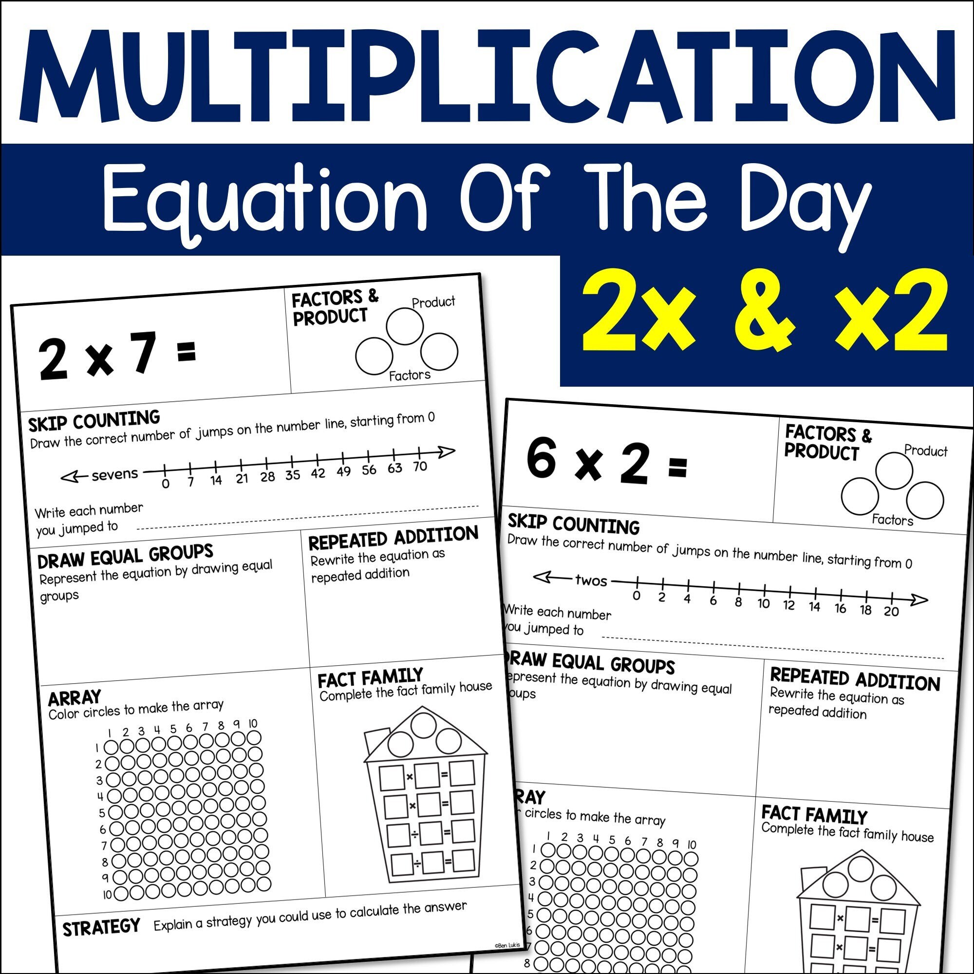 2 Times Table Multiplication Equation of the Day Practice - Etsy