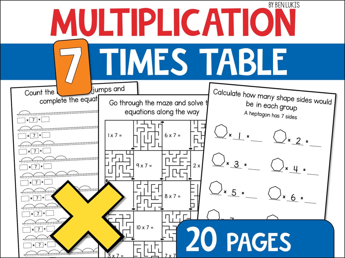 Multiplication Practice Worksheets for 7 Times Table, Printable ...