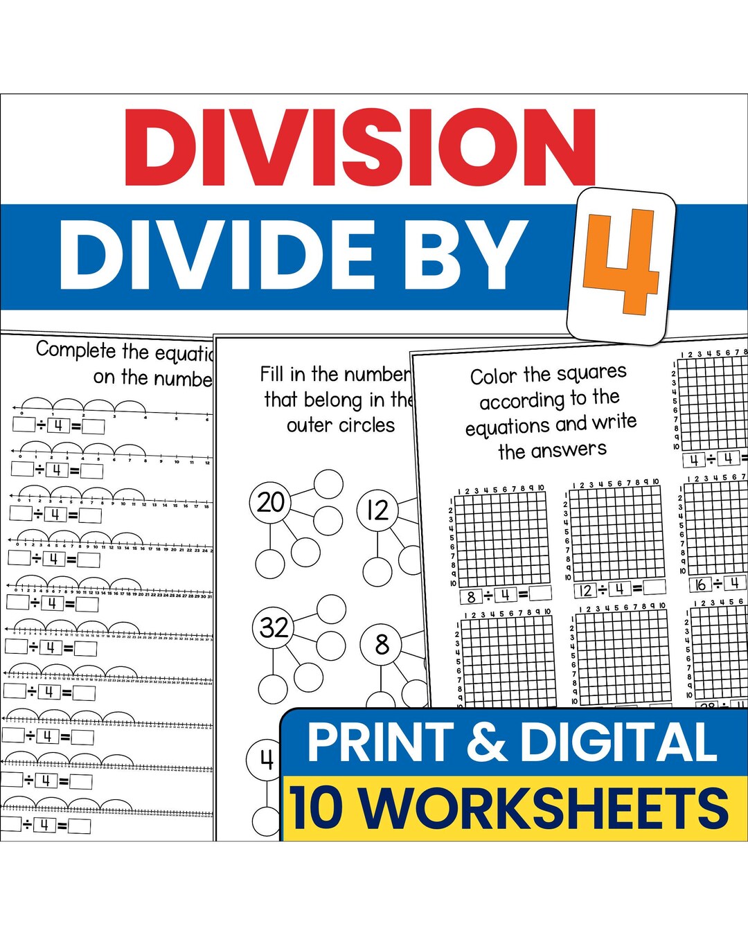 Division Worksheets Divide by 4 | 2nd 3rd 4th Grade Math Practice ...