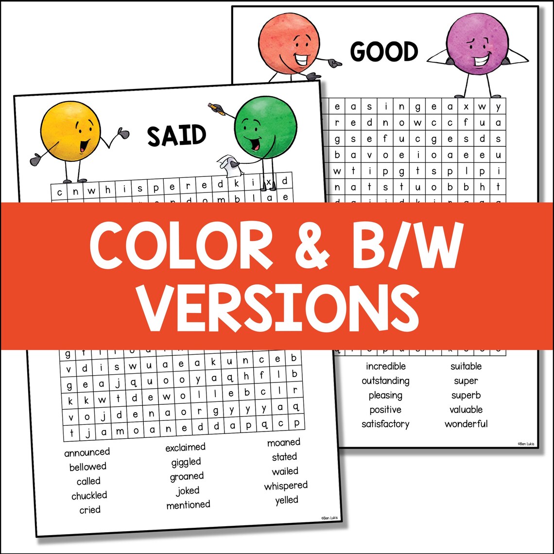 Word Searches of Other Words for Big, Little, Good, Said, Happy, Sad ...