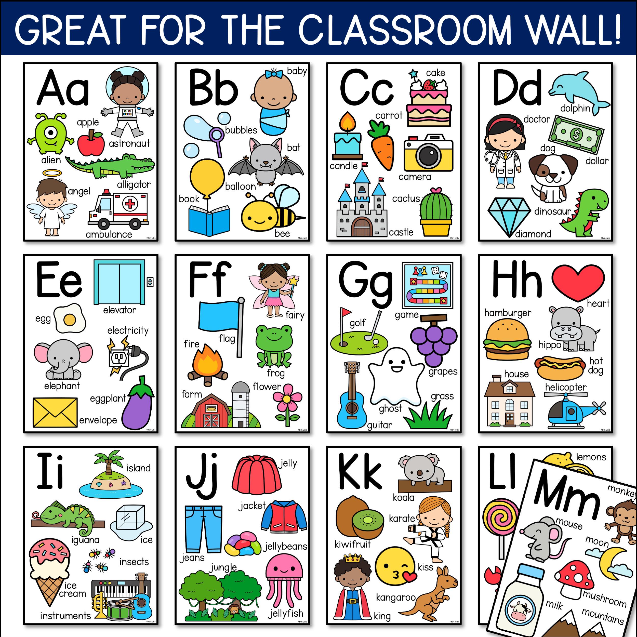 Alphabet Posters, Letters of the Alphabet Pictures, Educational Wall ...