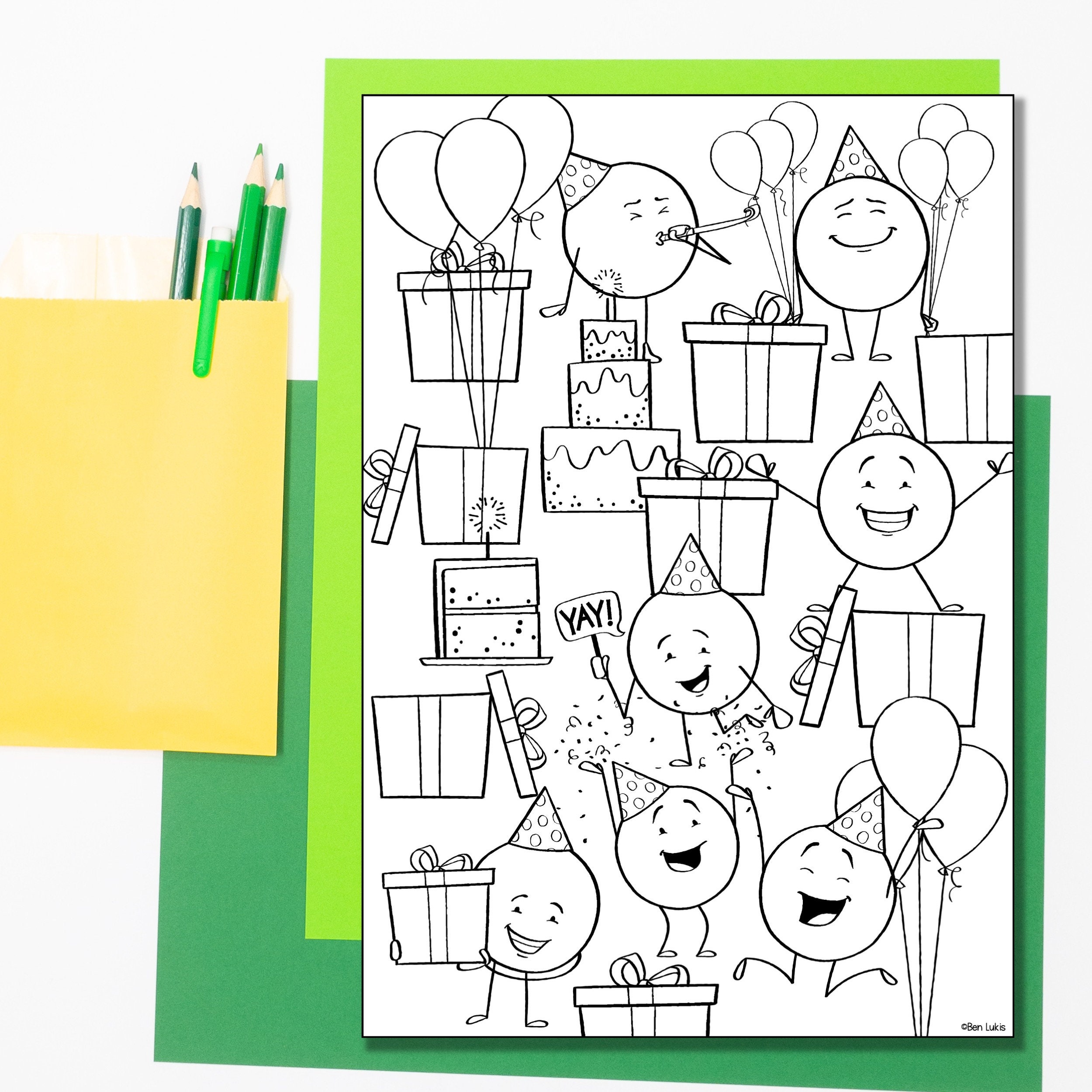 Kids Birthday Coloring Pages, Printable Party Activity, Digital ...