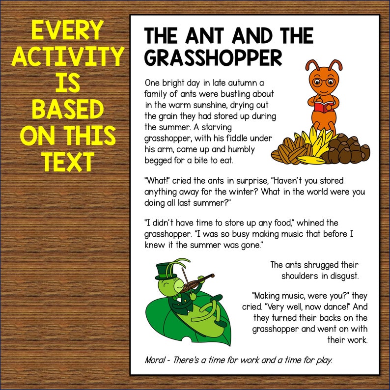 The Ant and the Grasshopper, Aesop's Fables ELA Literacy Activities for ...