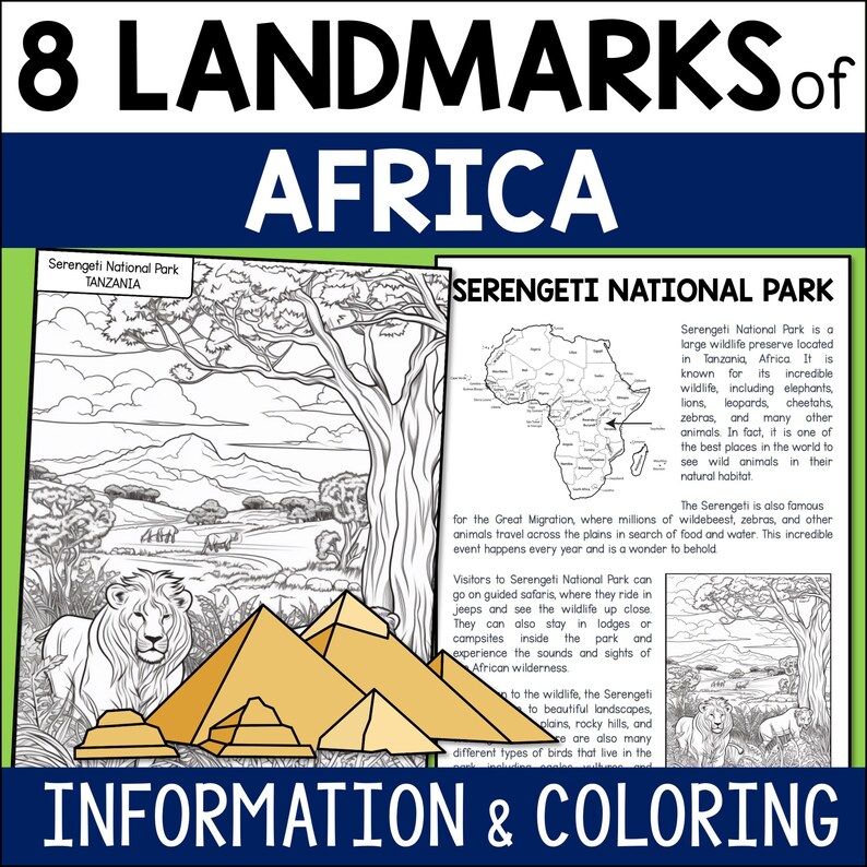 Landmarks of Africa Geography Facts Information & Coloring - Etsy