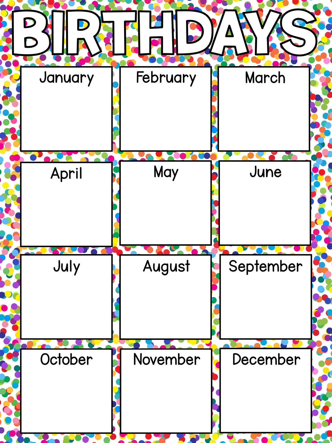 Birthday Chart Posters for Home or School, Birthday Tracker for Early ...