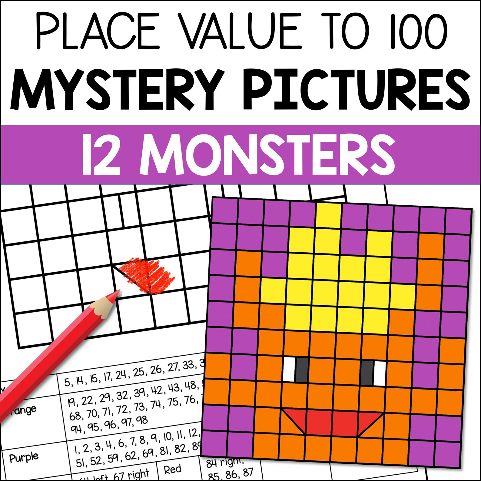 Place Value Math Worksheets of Monster Mystery Pictures, Place Value ...