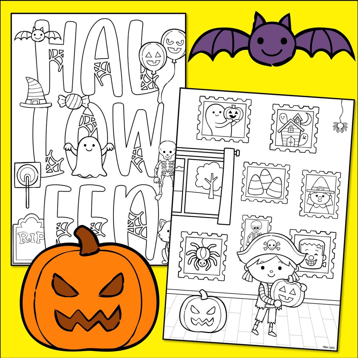 Halloween Coloring Book, Kids Activity Instant PDF Download, Printable ...