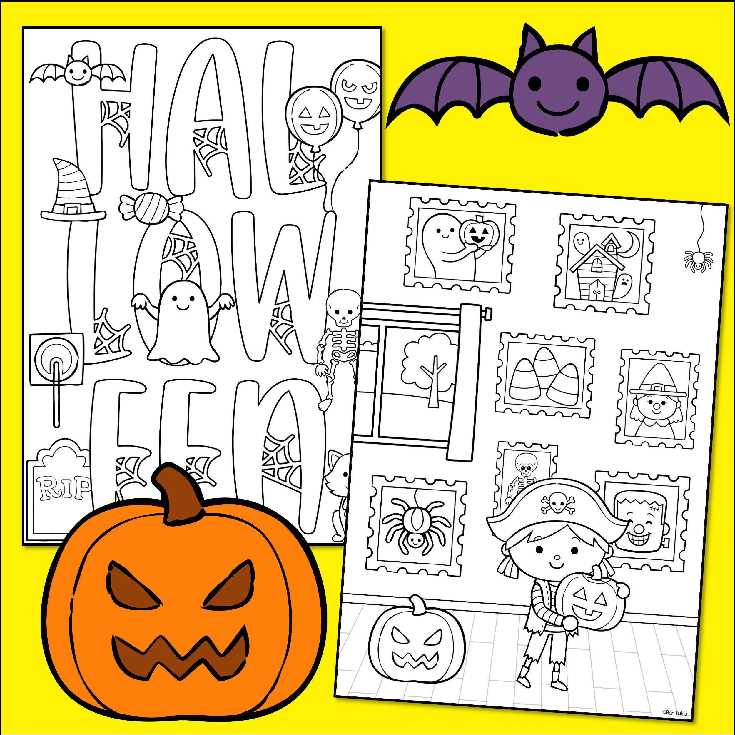 Halloween Coloring Book, Kids Activity Instant PDF Download, Printable ...
